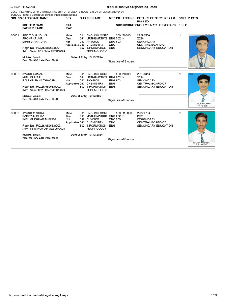 Cbseitin - Cbse - Web - Regn 11th - 250121 - 123550 | PDF | Schools | Student Assessment And ...