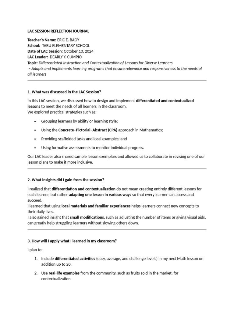 Lac Session Reflection Journal 7.4.2 | PDF | Learning | Intelligence