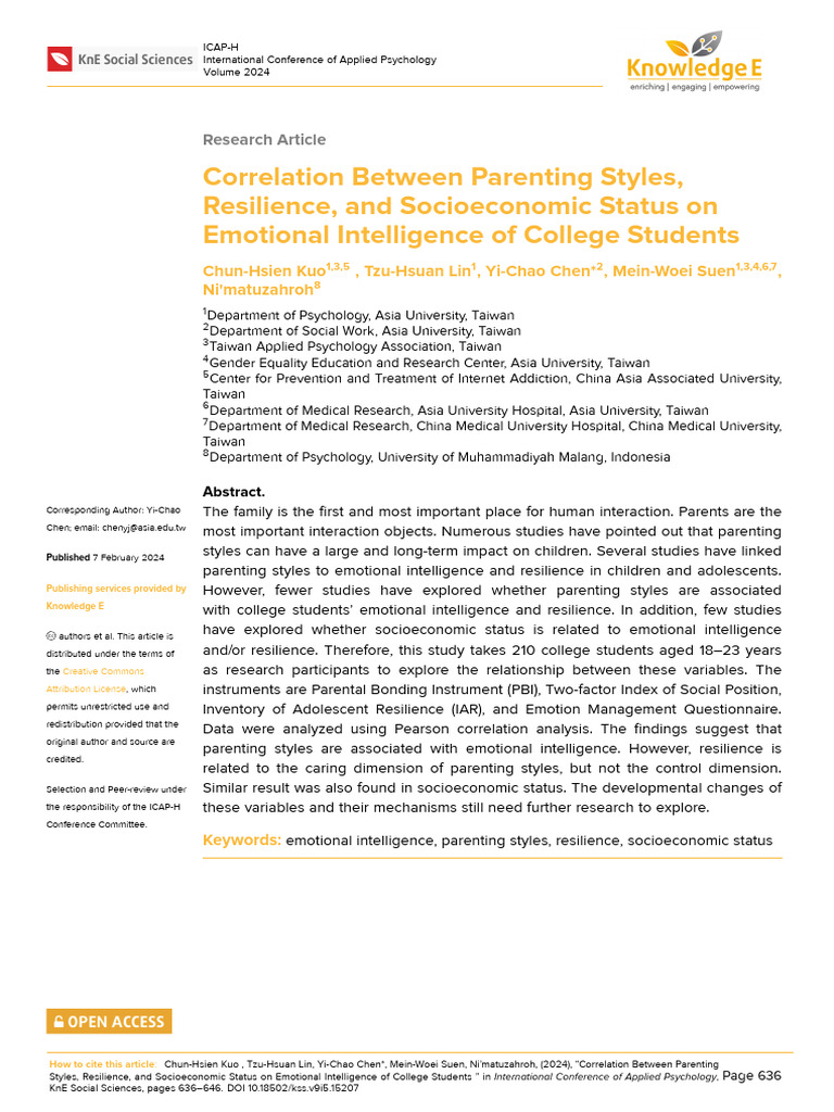 Correlation Between Parenting Styles, Resilience, and Socioeconomic ...