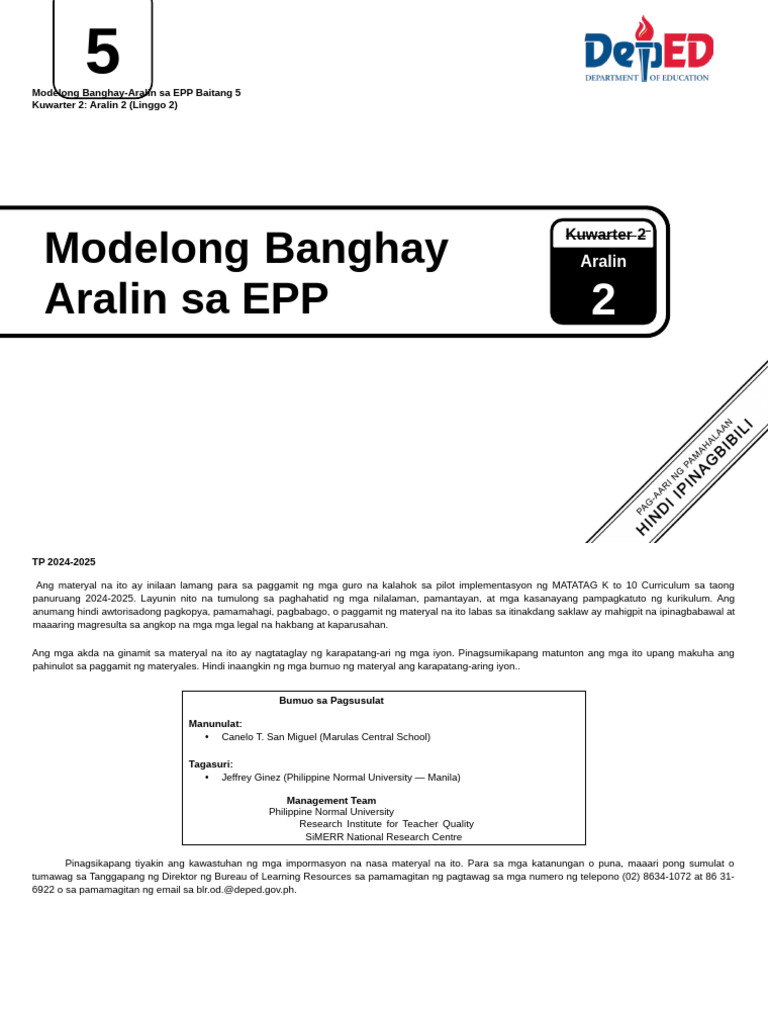 Q2 LE EPP 5 Lesson 2 Week 2 | PDF