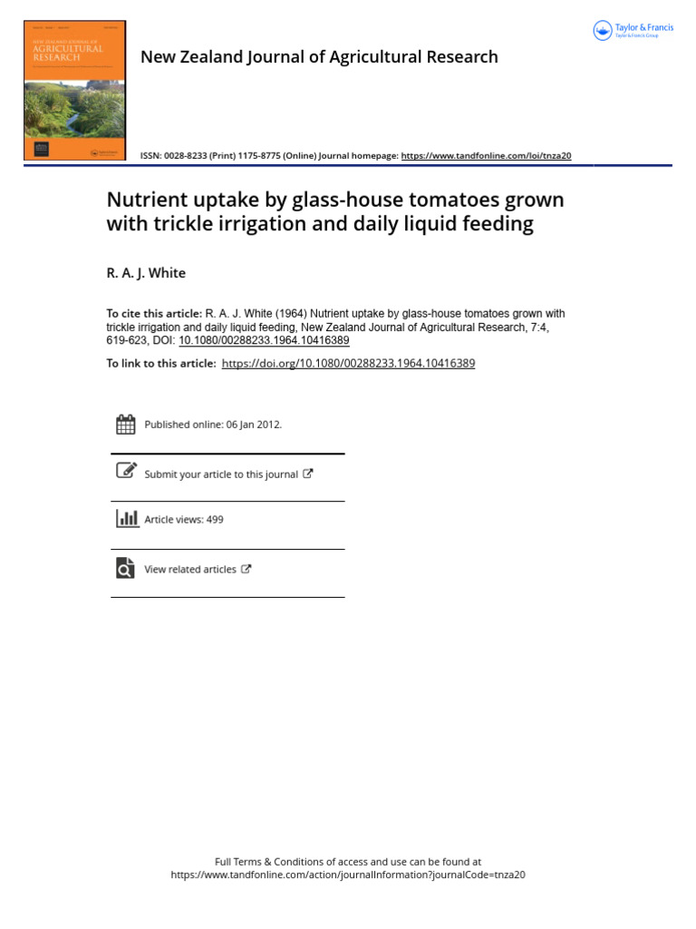 Nutrient Uptake by Glass House Tomatoes Grown With Trickle Irrigation ...