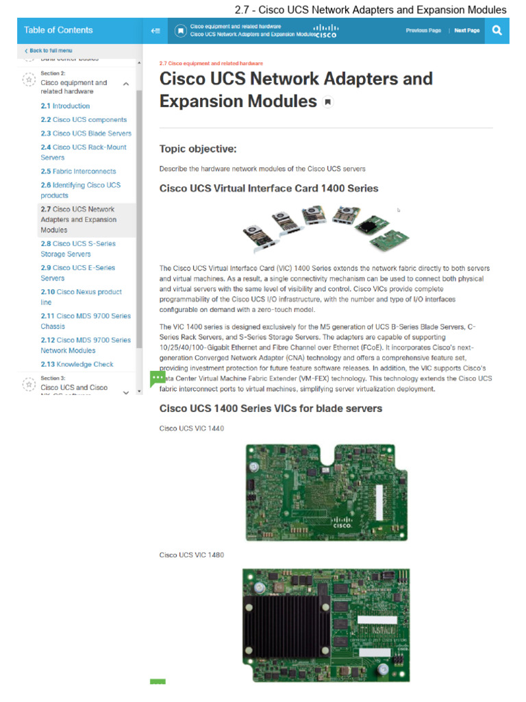 2.7 - Cisco UCS Network Adapters and Expansion Modules | PDF