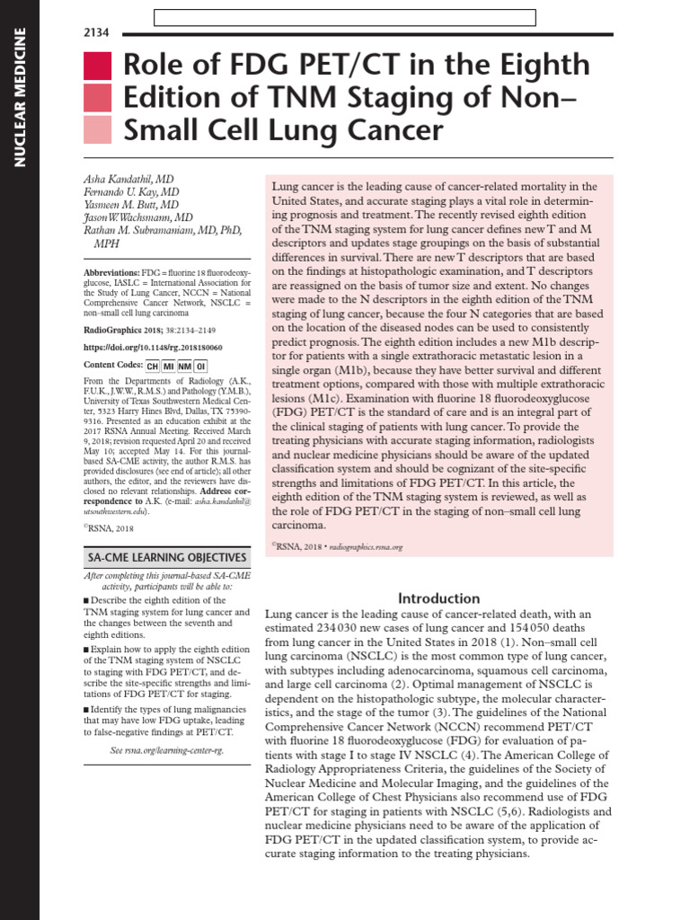 Role of FDG PET-CT in The Lung Cancer AJCC | PDF | Lung Cancer | Metastasis