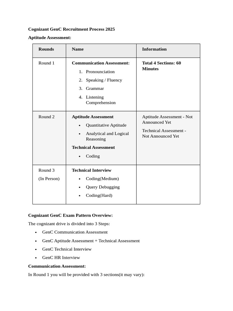 Cognizant GenC Recruitment Process and Interview Questions | PDF ...