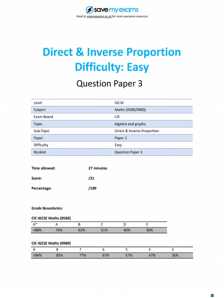 E2.8 Direct Inverse Proportion 2A Topic Booklet 3 1 | PDF