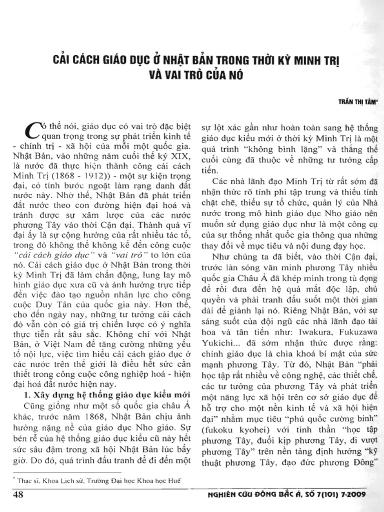 Cải Cách Giáo Dục Trong Trong Thời Kỳ Minh Trị Và Vai Trò Của Nó | PDF