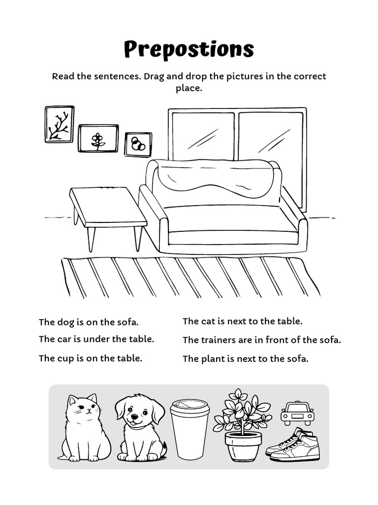 Prepositions of Place Digital Worksheet in Black and White Illustrative ...