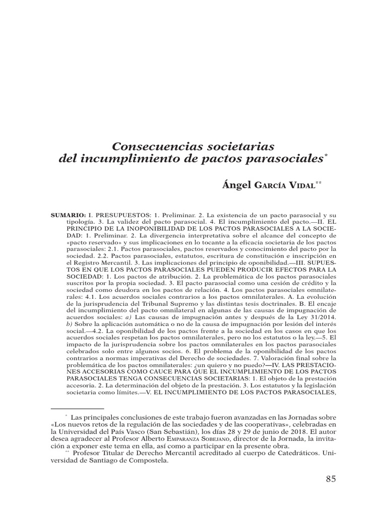 Sobre Pactos Parasociales | PDF | Derecho Corporativo | Caso de ley
