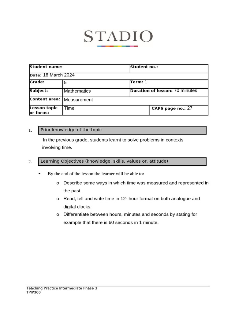 TPIP 300 - Mathematics-Time | PDF | Time | Educational Assessment