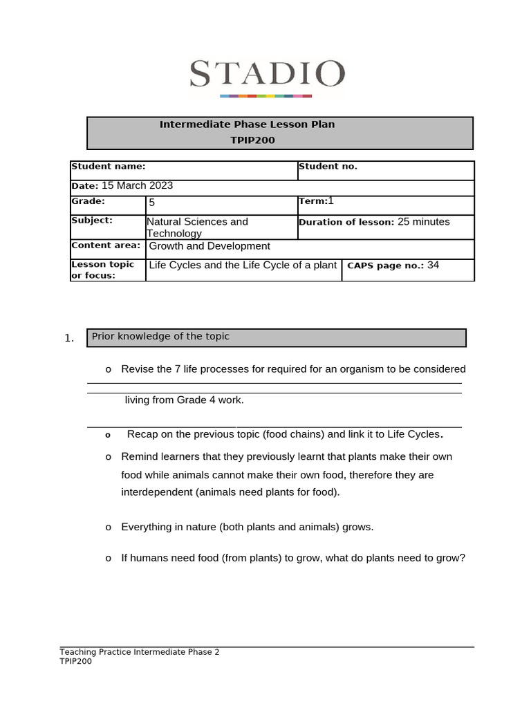 TPIP200-Informal Lesson Plan - NS | PDF | Learning | Lesson Plan
