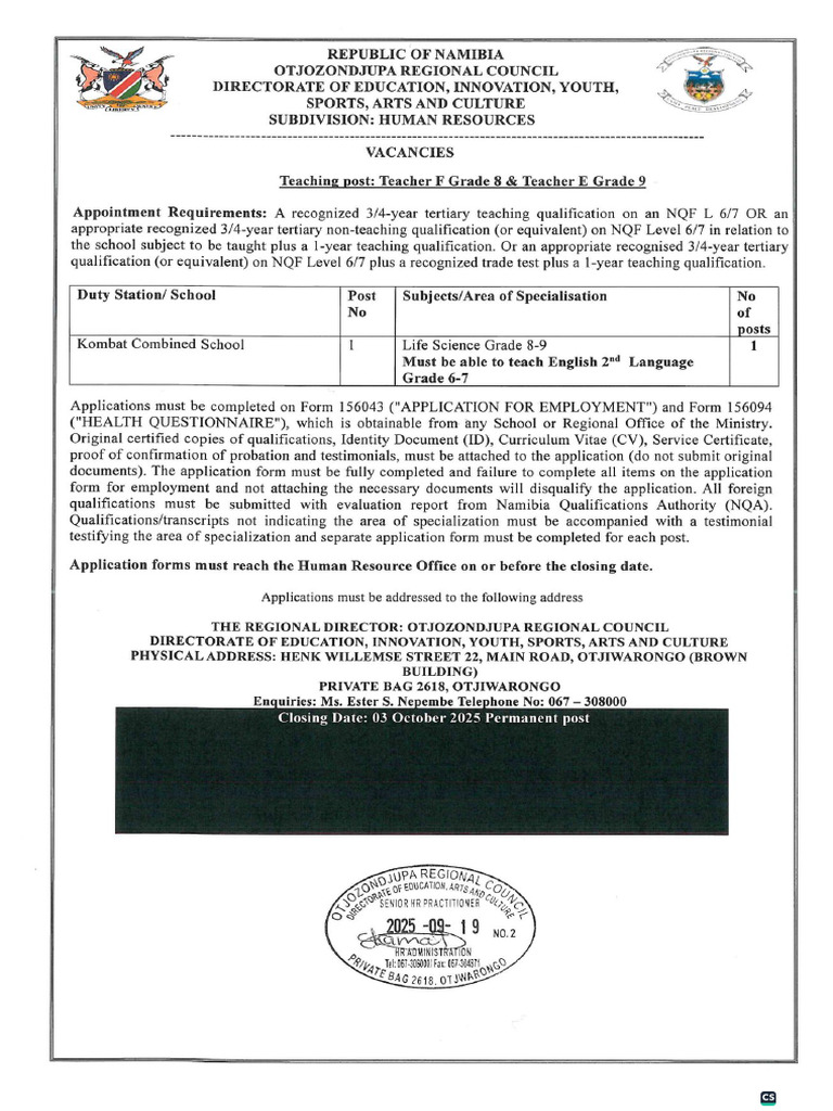 Teaching Post Advert 19.09.2025 | PDF