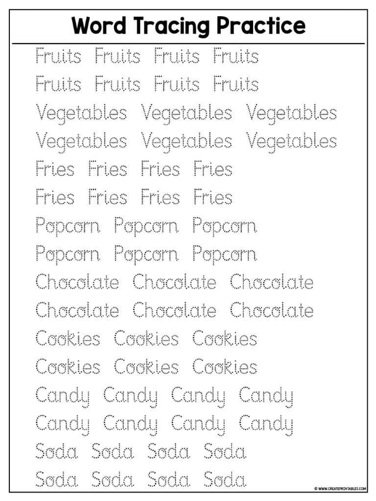 Word Tracing Practice | PDF