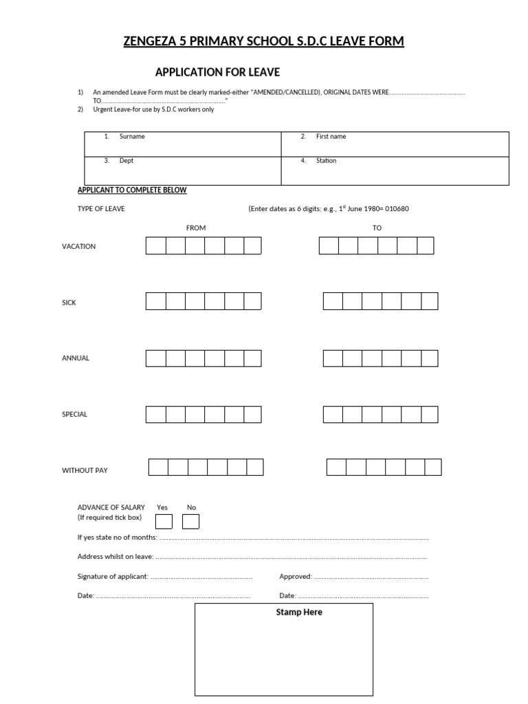 Application For Sick Leave Form SDC | PDF