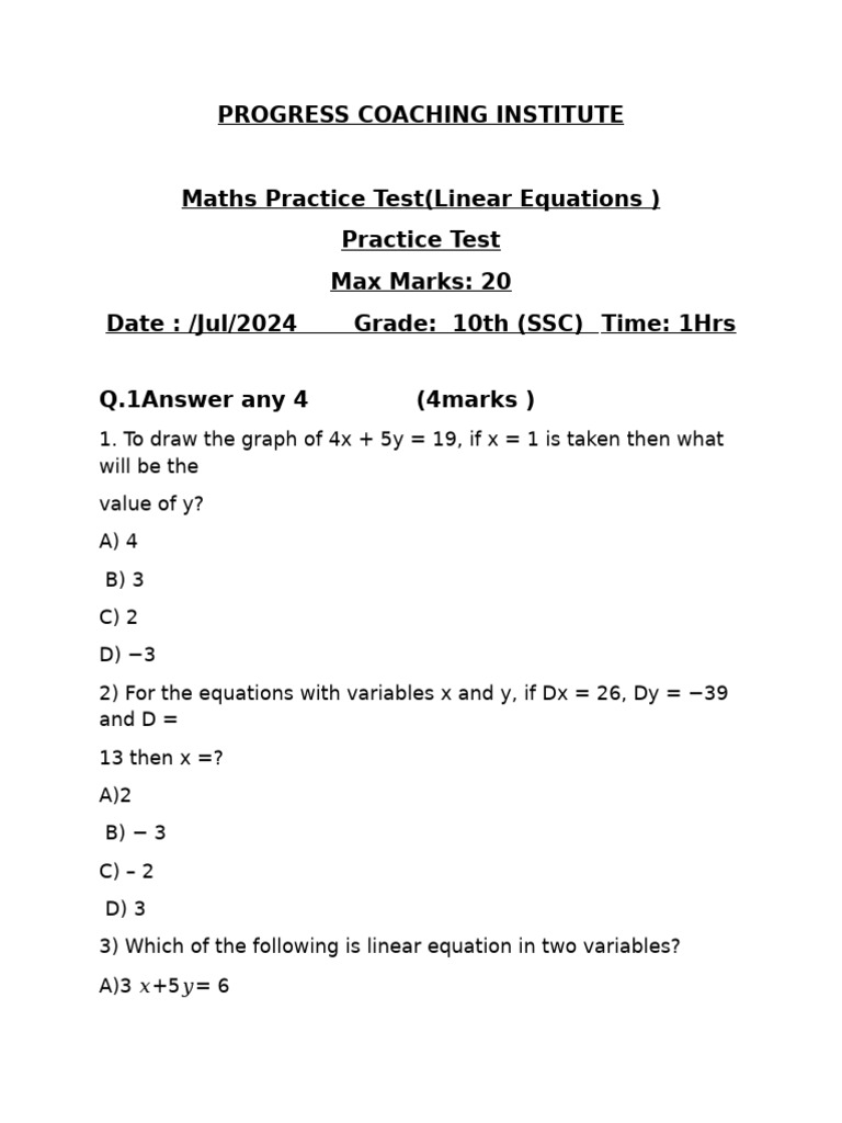 Linear Equation Practice | PDF