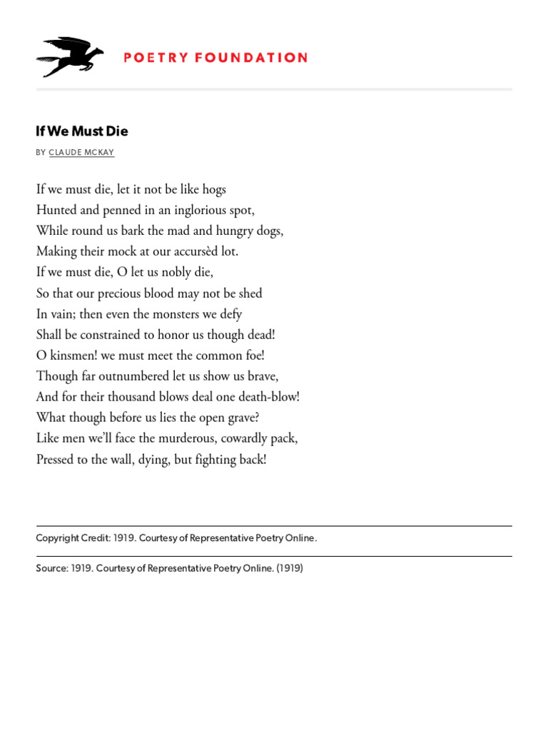 If We Must Die: A Poem by Claude McKay | PDF
