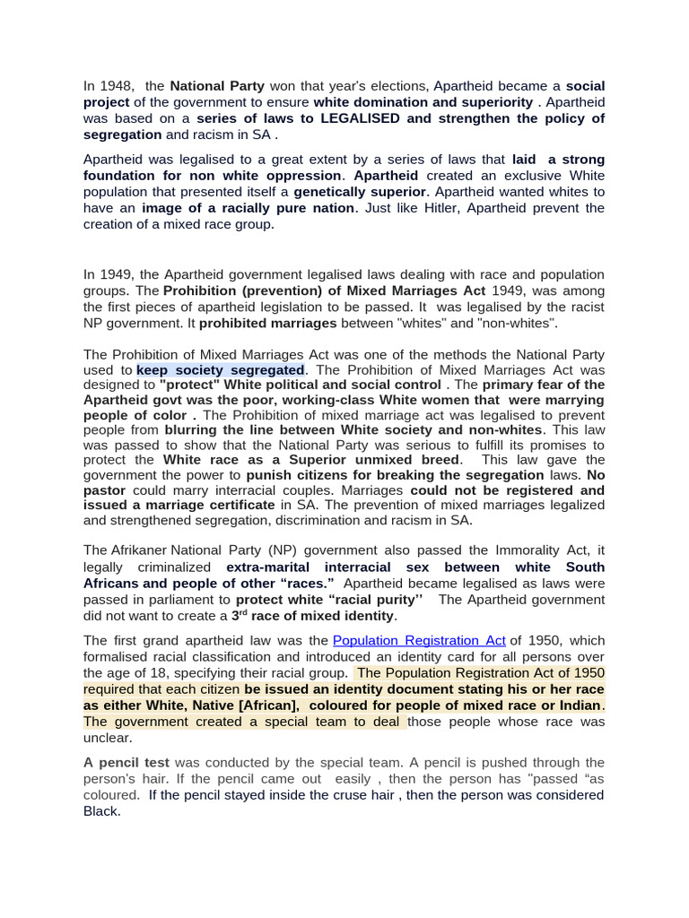 Legalizing Apartheid: Key Laws Explained | PDF | Apartheid | Racial ...