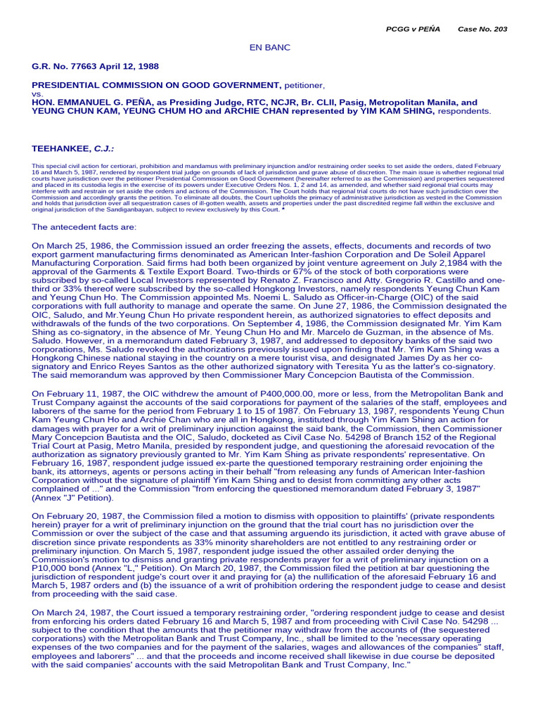 203.-Pcgg V Pena - Full | PDF | Judiciaries | Public Law