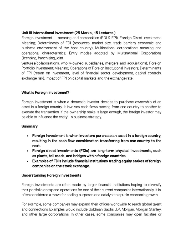 Understanding Foreign Investment Types | PDF | Foreign Direct ...