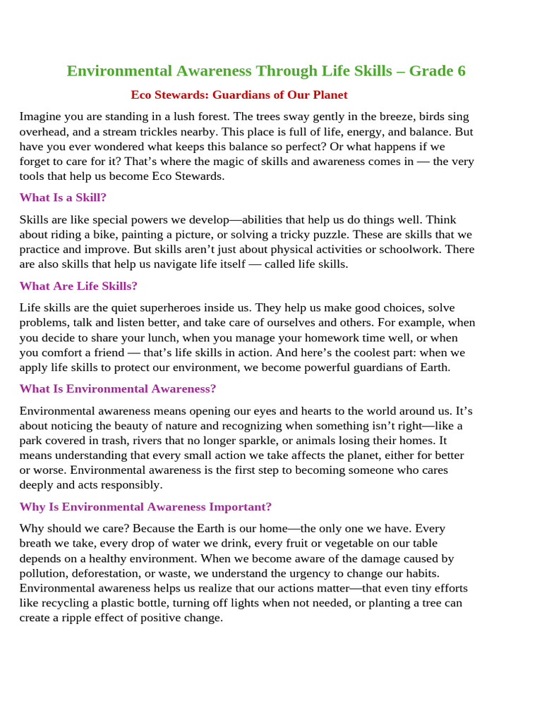 Eco Stewardship for Grade 6 Students | PDF | Sustainability ...