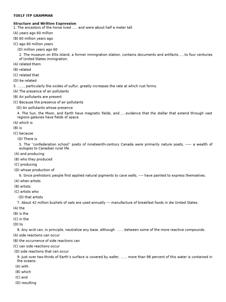 TOEFL ITP Grammar Practice Questions | PDF | Taste | Gemstone