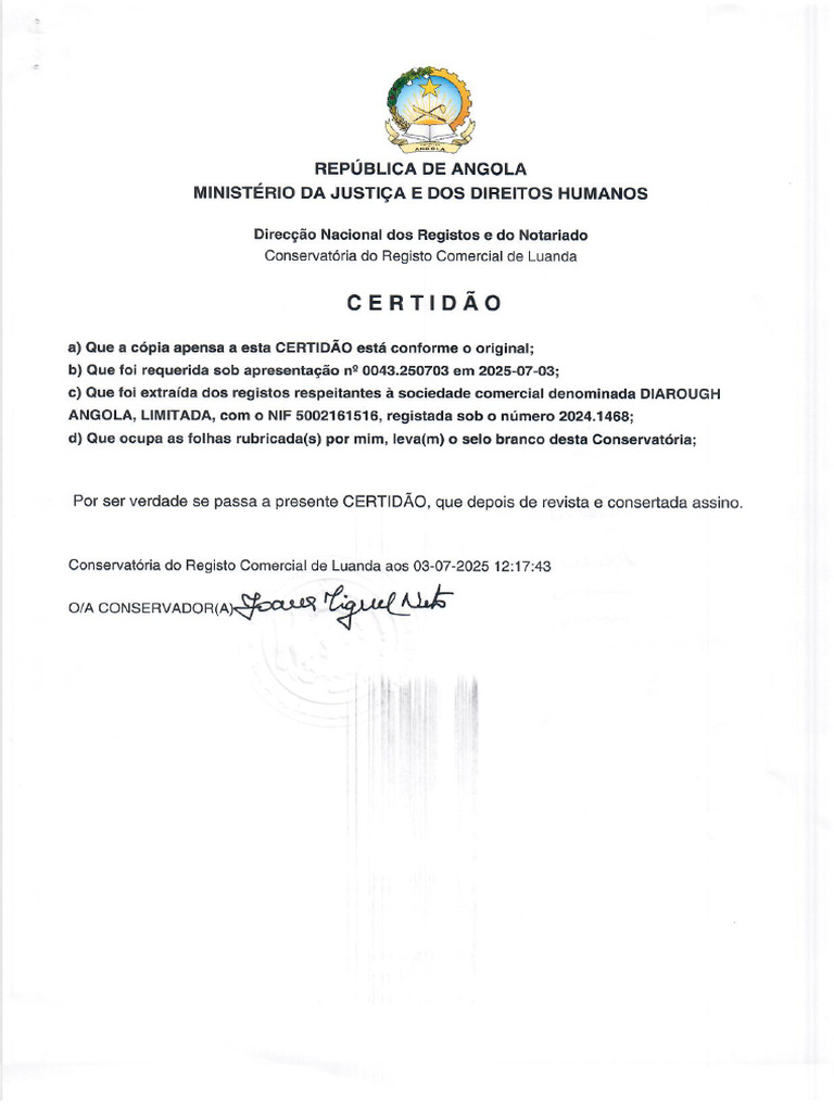 DIA DIAROUGH ANGOLA - Conservatória - 2025.07.03 - Commercial ...