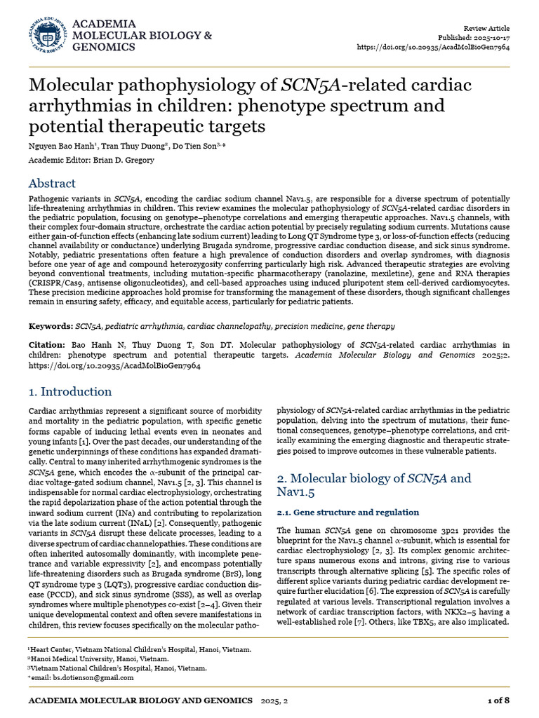 SCN5A Cardiac Arrhythmias in Children | PDF | Gene Expression ...