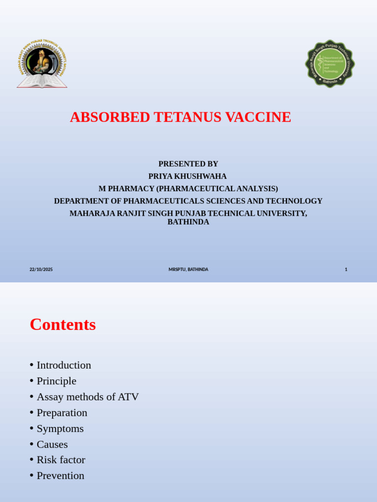 Adsorbed Tetanus Vaccine Overview | PDF | Vaccination | Medical Specialties