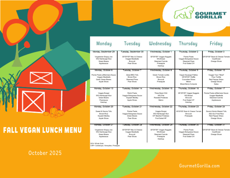 October 2025 Lunch Vegan | PDF | Hamburgers | Pasta