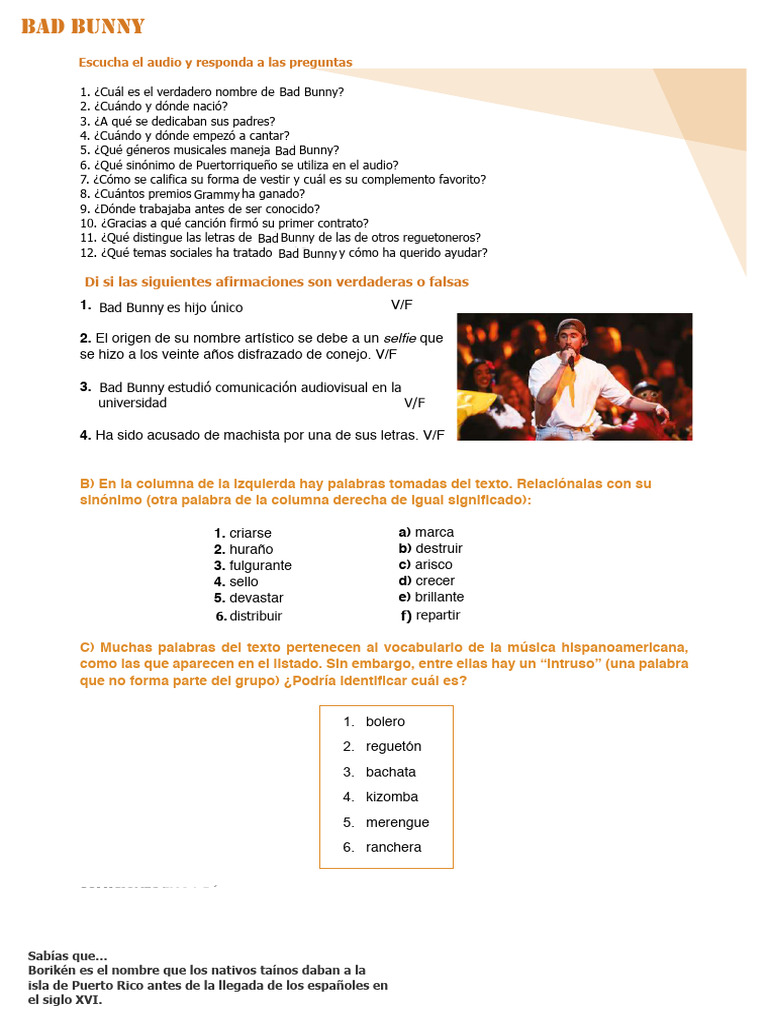 BAD BUNNY Actividades | PDF