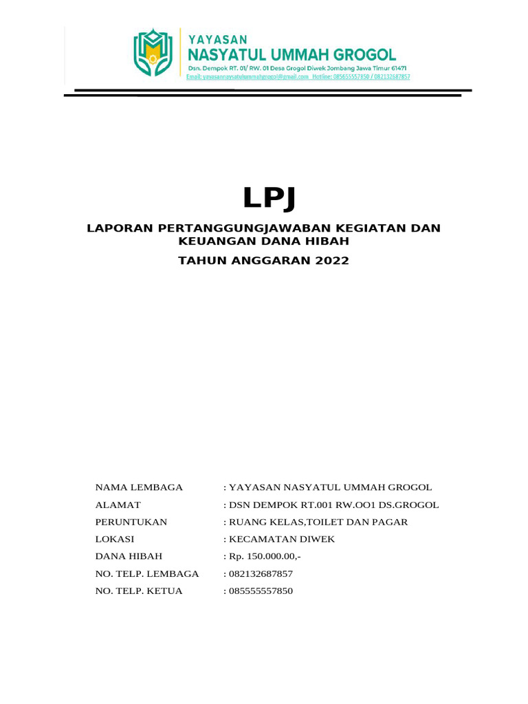 LPJ Dana Hibah Yayasan Nasyatul Ummah | PDF