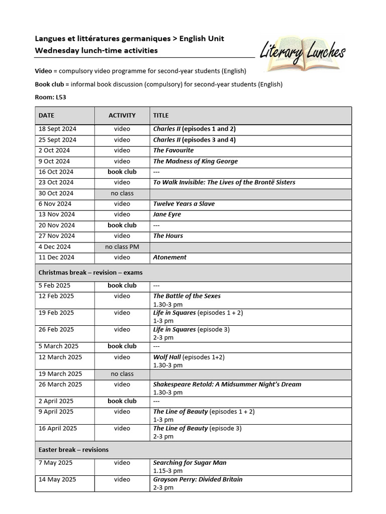 English Lunches Planning 2024-2025-Q2 | PDF