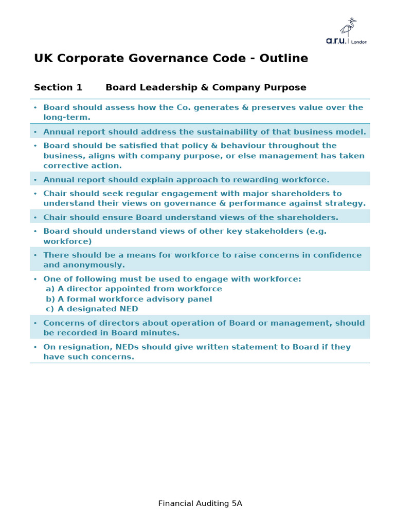 UK Corporate Governance Code Overview | PDF | Audit | Corporate Governance