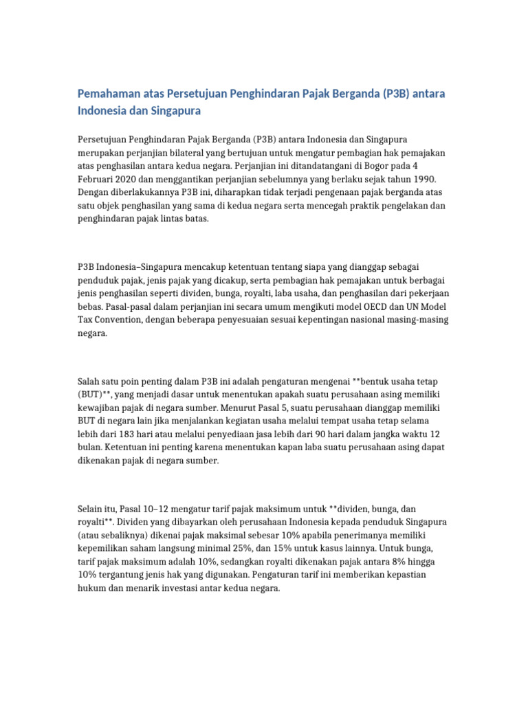 P3B Indonesia-Singapura: Manfaat dan Ketentuan | PDF