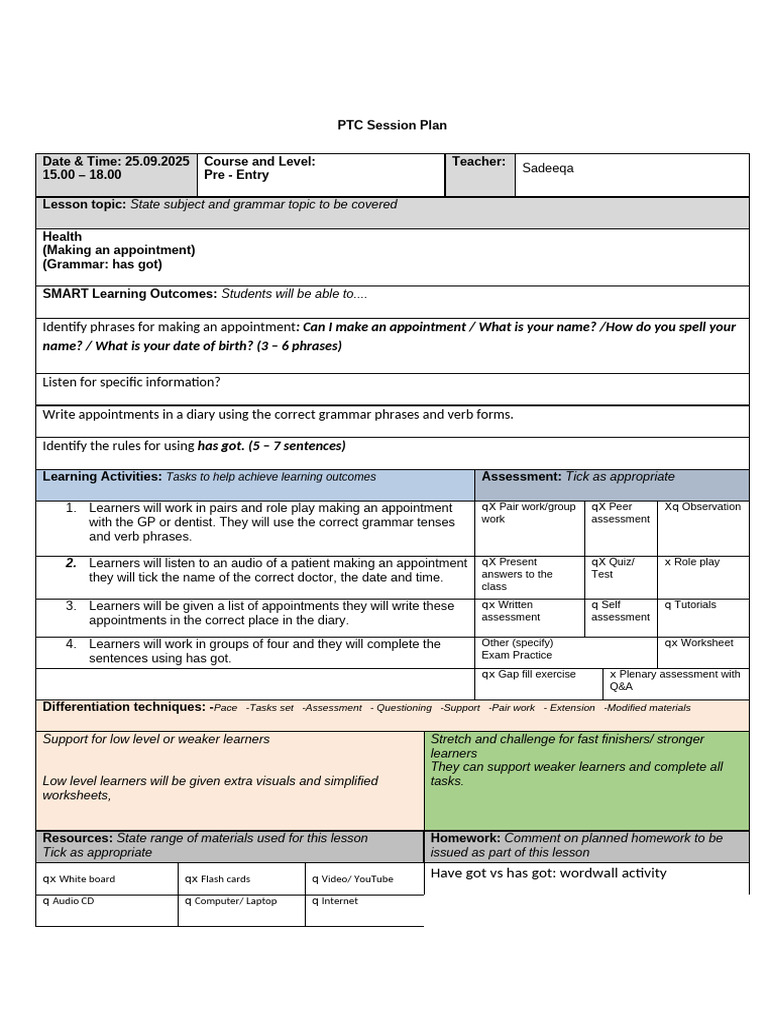 25th September Health Pre - Entry | PDF | Learning | Human Communication