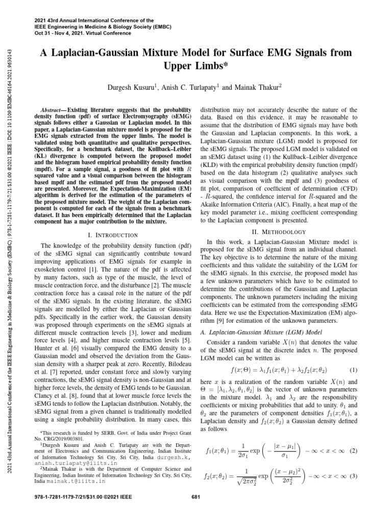 A Laplacian-Gaussian Mixture Model For Surface EMG Signals From Upper Limbs | PDF ...