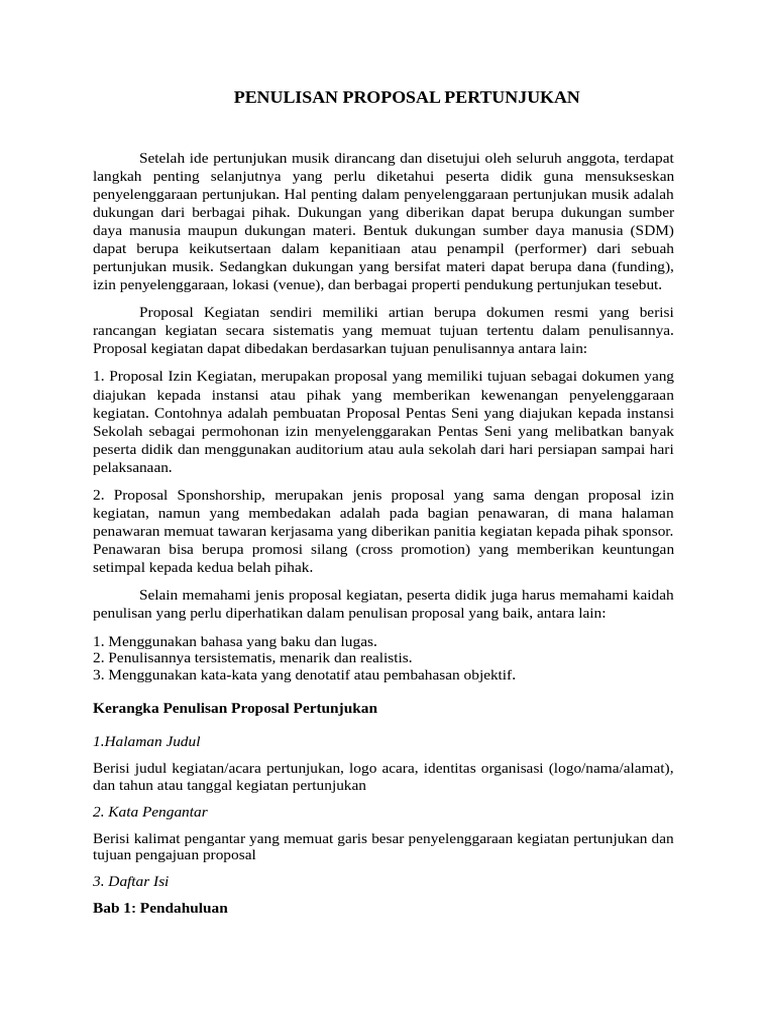 Penulisan Proposal Pertunjukan | PDF