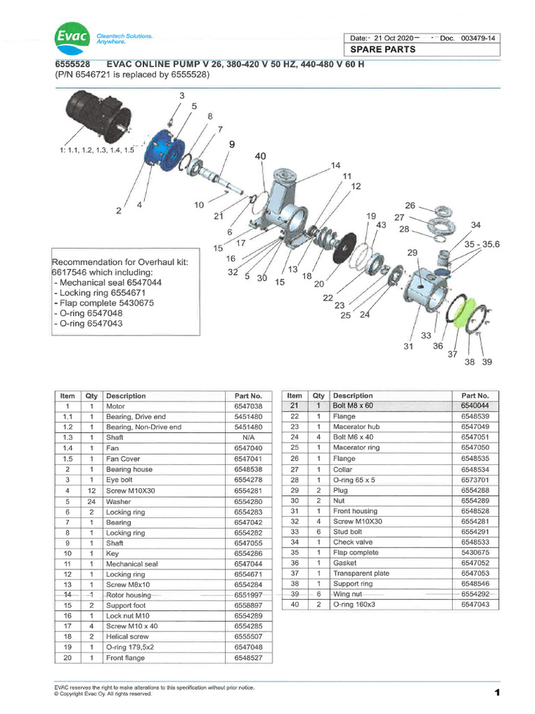 Grey Water EVAC Pump Parts List | PDF