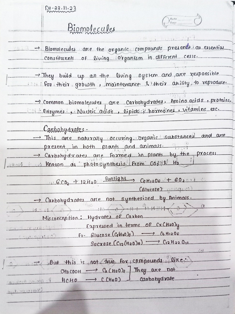 Biomolecules Notes Class 12th | PDF