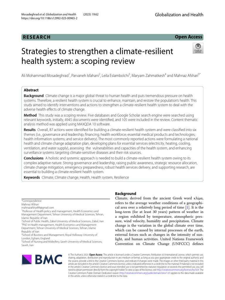 Strategies To Strengthen A Climate-Resilient Health System A Scoping ...