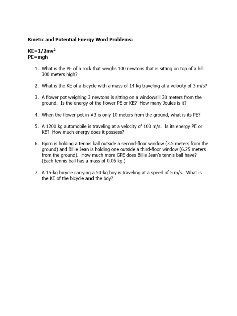 Energy Word Problems in Physics | PDF