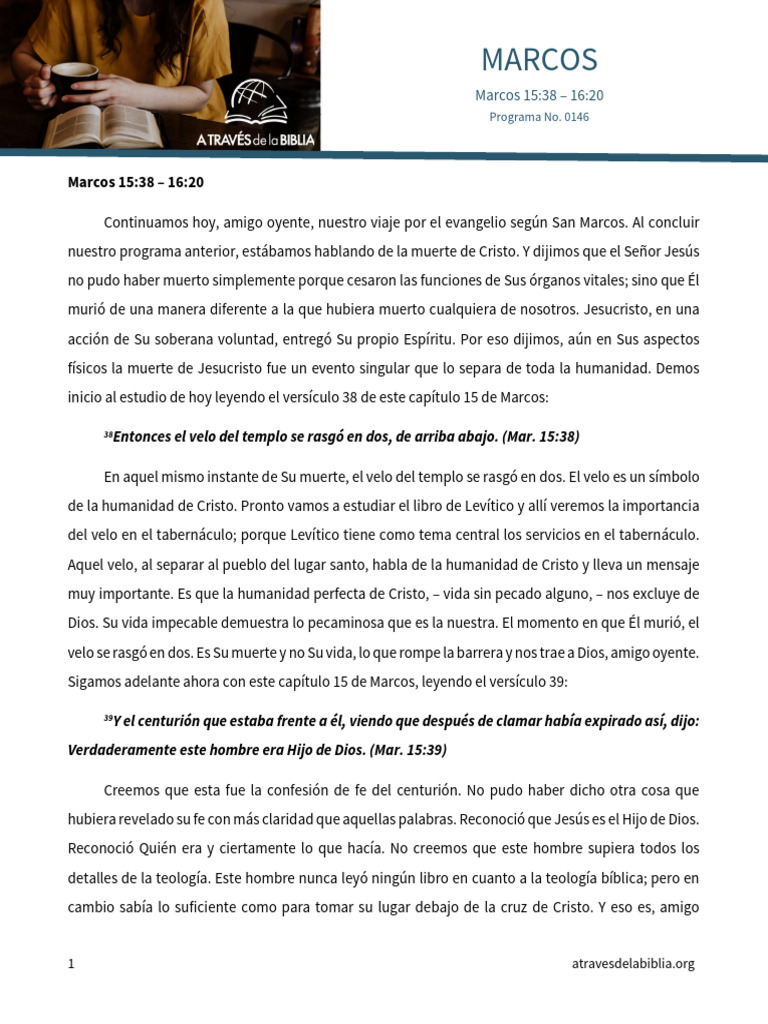 Marcos 15.39-16.20 | PDF | Jesús | Creencia religiosa y doctrina
