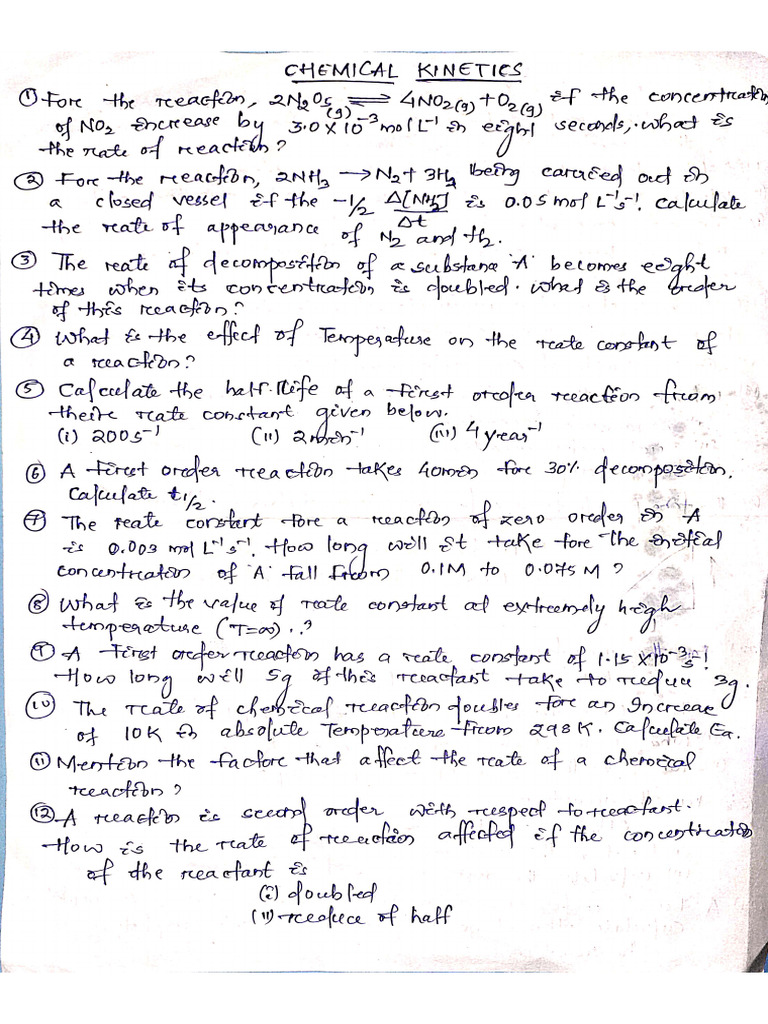 Chemical Kinetics Assignment | PDF