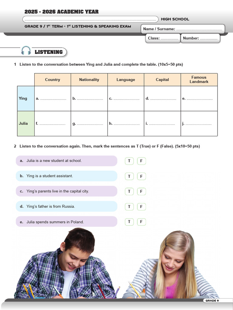Grade 9 Listening & Speaking Exam Guide | PDF