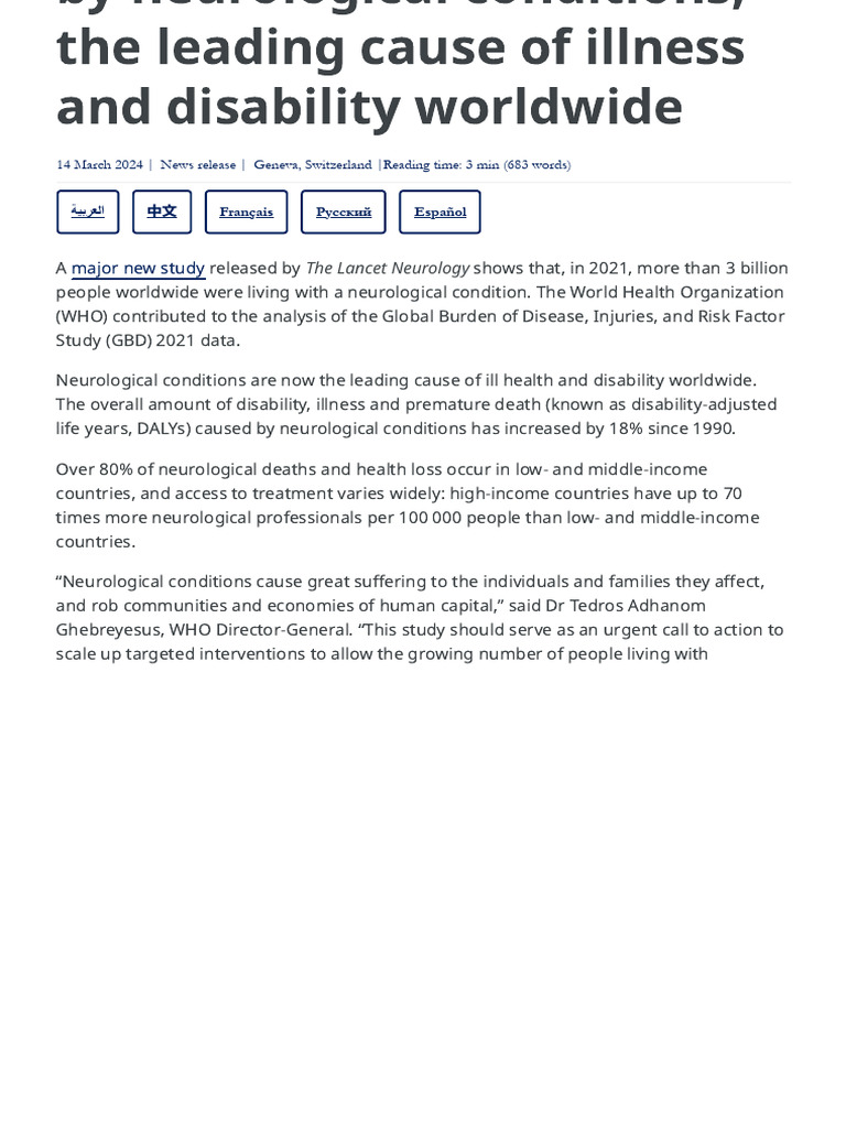 Over 1 in 3 People Affected by Neurological Conditions, The Leading ...