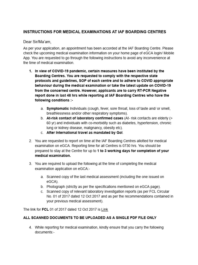 Instructions For Medical Examinations at Iaf Boarding Centres | PDF ...