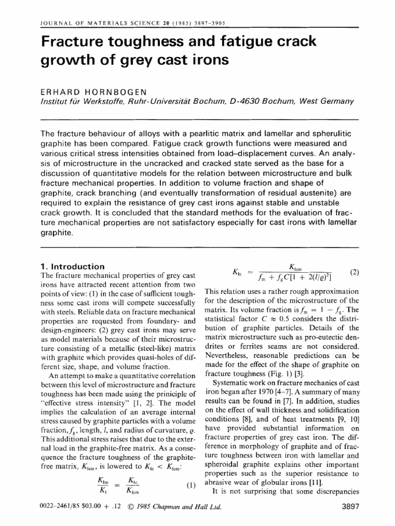 Fracture Toughness of Grey Cast Irons | PDF | Fracture | Fatigue (Material)