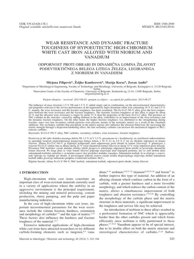 WEAR RESISTANCE AND DYNAMIC FRACTURE TOUGHNESS OF HYPOEUTECTIC HIGH ...
