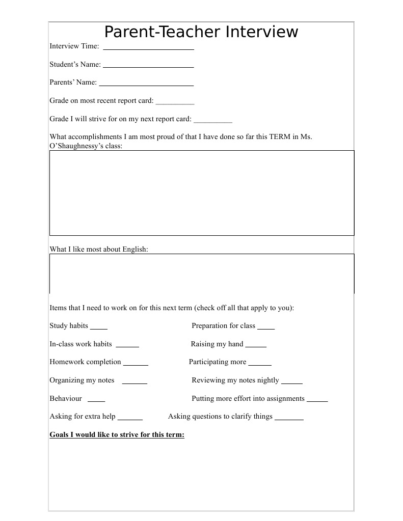 Parentteacher Interviewinterview Time 1 | PDF | Career & Growth ...