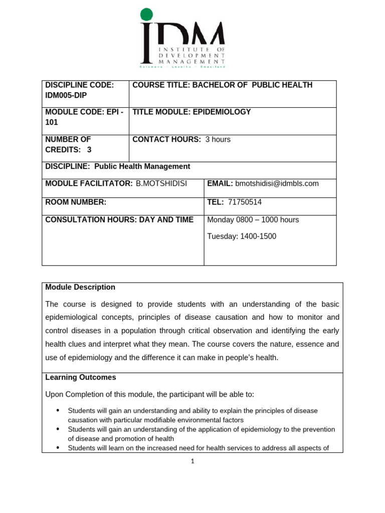 Epidemiology Course Outline 2015 | PDF | Epidemiology