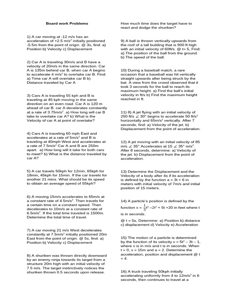 Board Work Problems Midterms 24 25 | PDF | Acceleration | Velocity